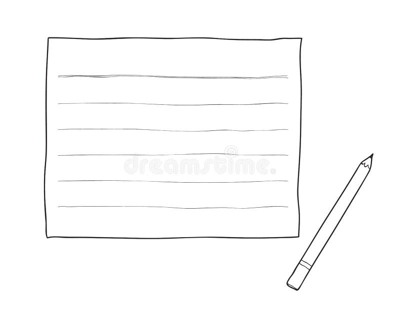 Hand Drawn Note Paper and Pancil Cute Line Art Illustration Stock ...