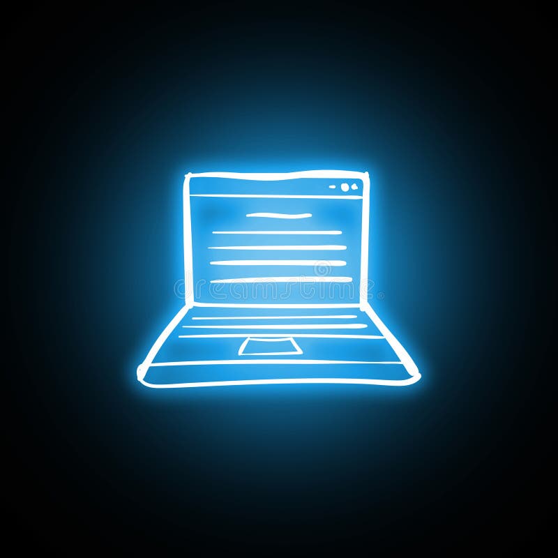 Hand Drawn Notebook or Laptop Icon in Hologram and Neon Style with Glow ...