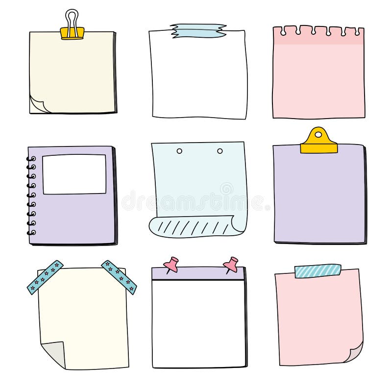 Hand Drawn Notepaper, Message Sticky Notes, Vector/illustration Stock ...