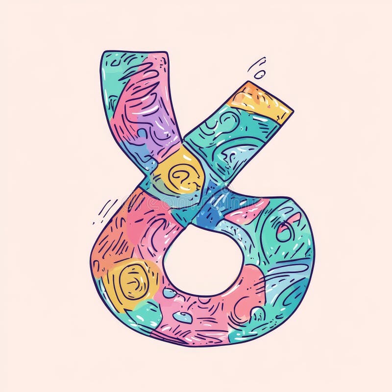 Hand Drawn Number 8 with Colorful Doodle Pattern. Vector Illustration ...