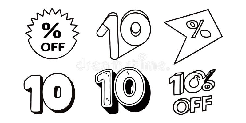 Hand Drawn Number Ten Illustrations in Black and White Doodle Style ...