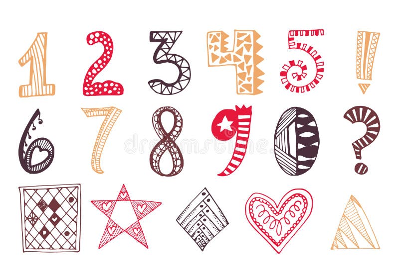 Hand Drawn Numbers Collection Stock Vector - Illustration of icon ...