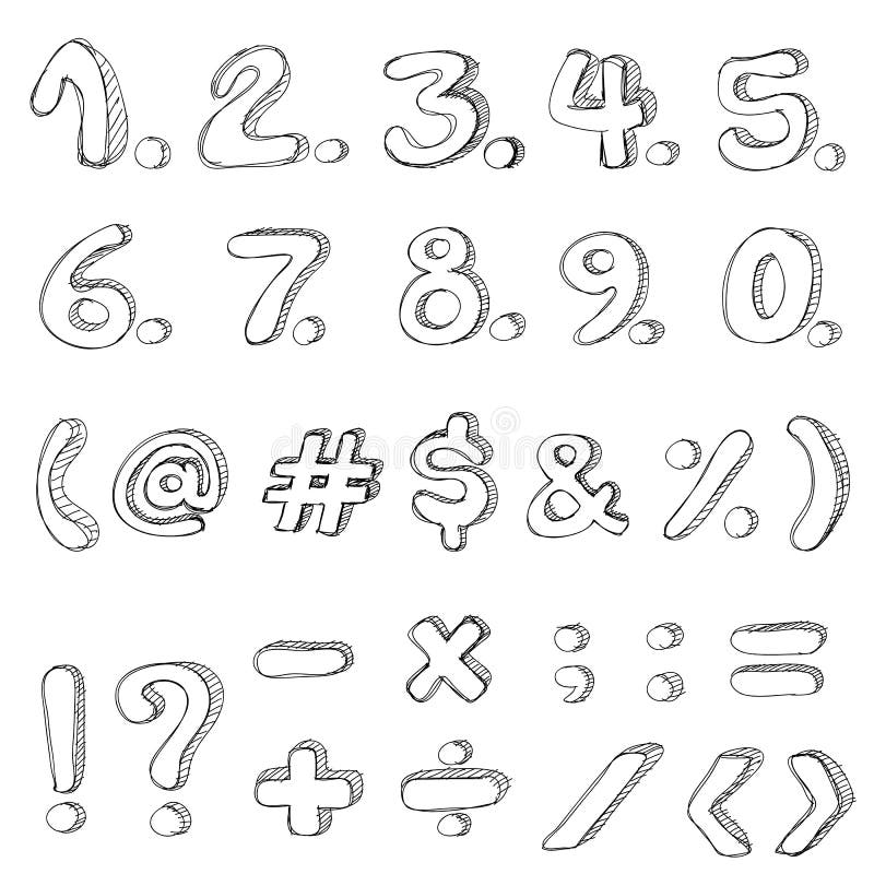 Hand Drawn Numbers Symbols Stock Illustrations – 798 Hand Drawn Numbers ...