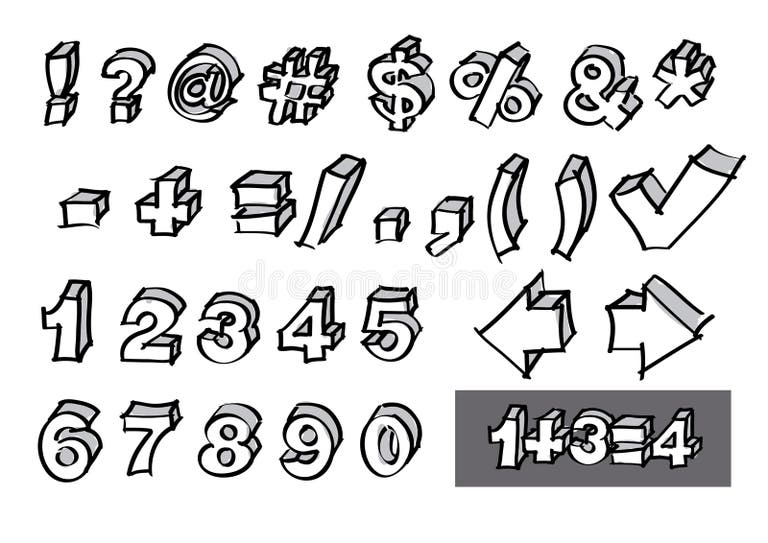 Hand-drawn Numbers and Symbols Stock Vector - Illustration of funny ...