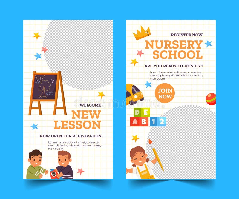 Hand Drawn Nursery School Banners Vector Design Illustration Stock ...