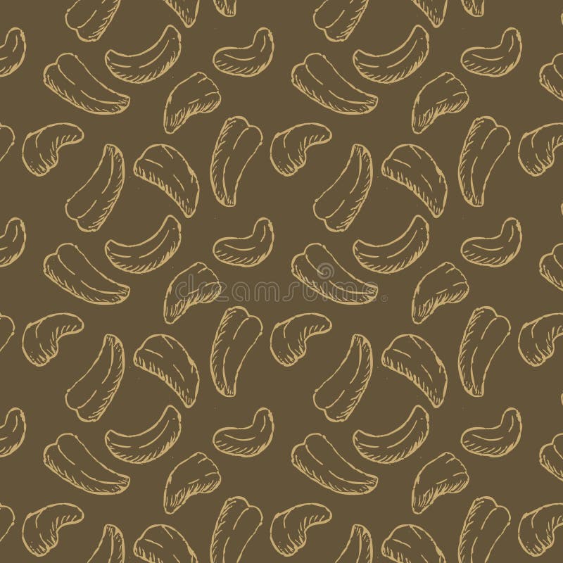 Hand Drawn Nuts Cashew Seamless Pattern on Brown Backdrop Stock ...