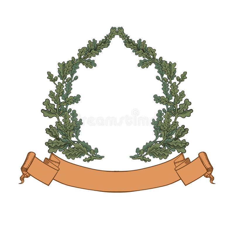 Hand Drawn Oak Wreath and Ribbon, VECTOR Stock Vector - Illustration of ...