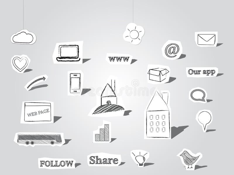 Hand drawn objects stock illustration. Illustration of online - 37959775