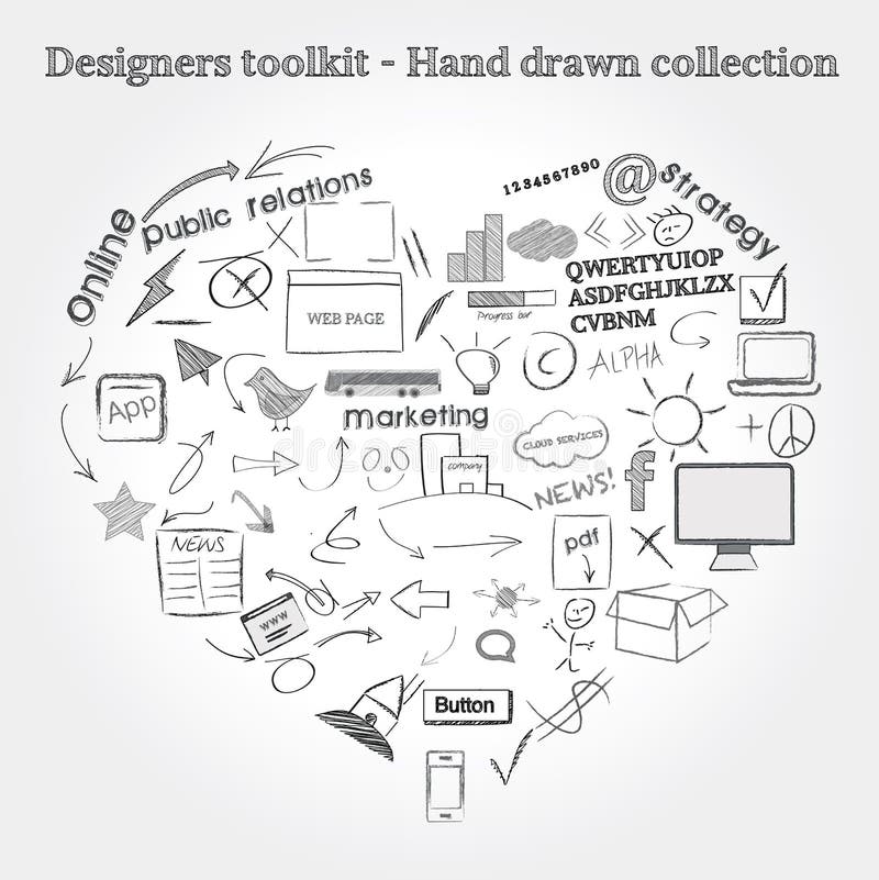 Hand drawn objects stock illustration. Illustration of left - 34109330