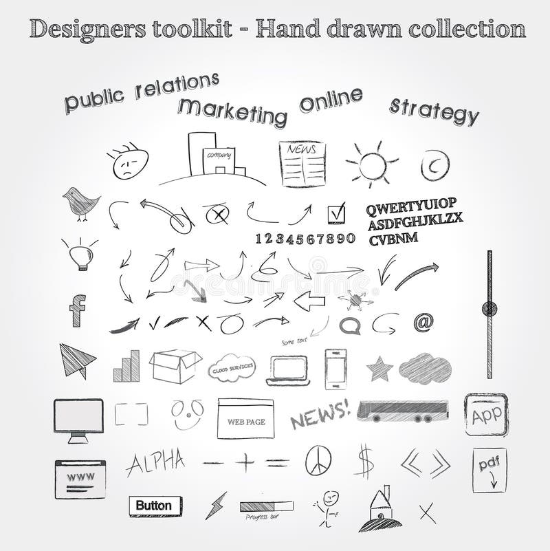 Hand drawn objects stock illustration. Illustration of left - 34109330