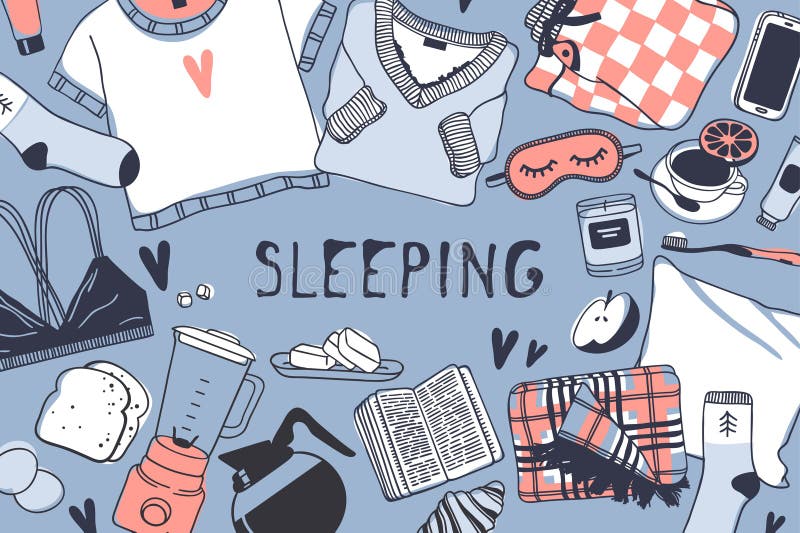 Hand Drawn Objects about Sleep Routines in Frame.Vector Cozy ...