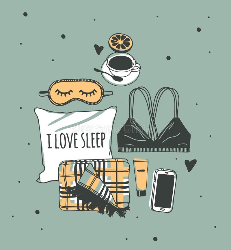 Hand Drawn Objects about Sleep Routines and Text.Vector Cozy ...