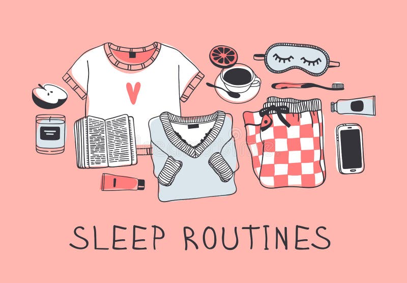 Hand Drawn Objects about Sleep Routines and Text.Vector Cozy ...