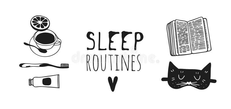 Hand Drawn Objects about Sleep Routines and Text.Vector Cozy ...