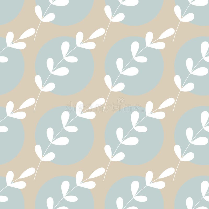 Hand Drawn Oblong Leaves on Twigs on the Background of Polka Dot ...