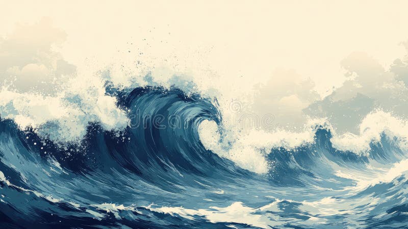 Hand-Drawn Ocean Waves and Stormy Sea Surfing Sketch Stock Image ...