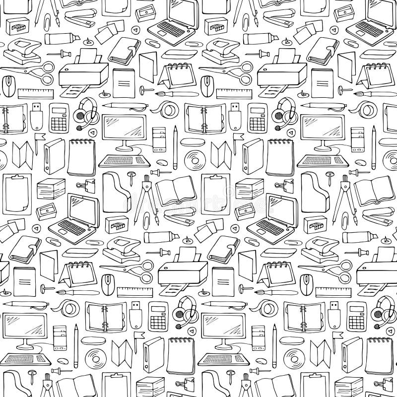 Hand Drawn Office Seamless Pattern Stock Vector - Illustration of clip ...