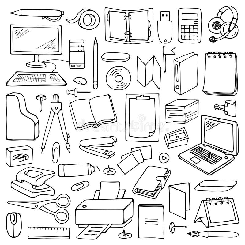 Hand drawn Office set stock vector. Illustration of file - 64805680