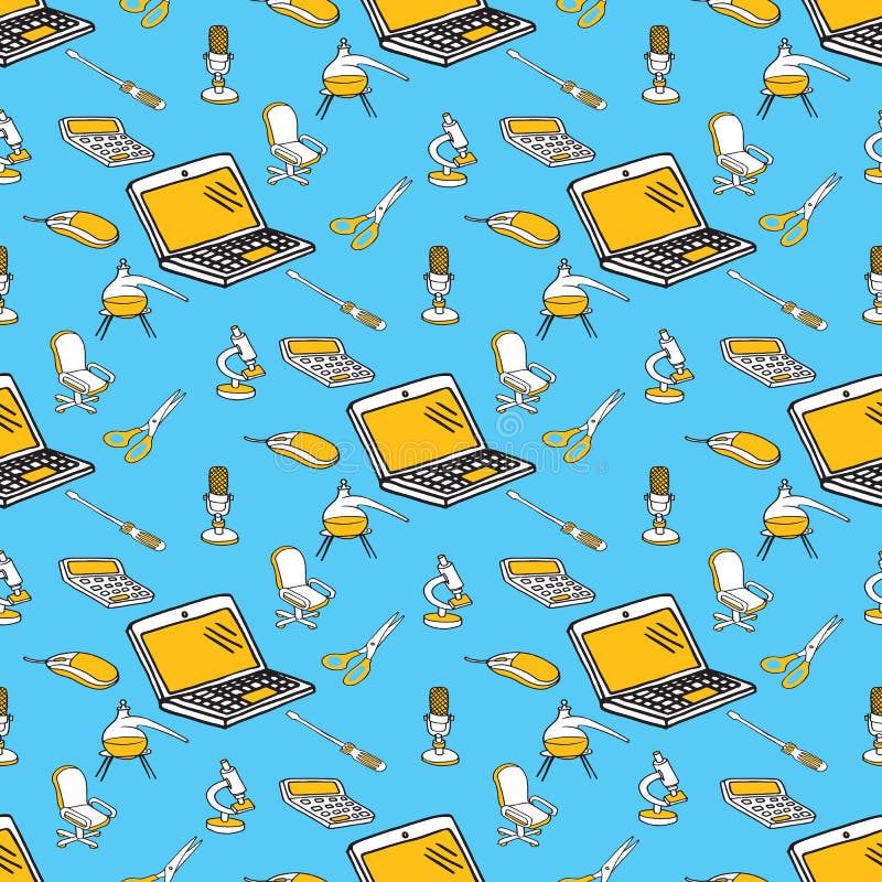 Hand Drawn Office Supplies in Seamless Pattern Stock Vector ...