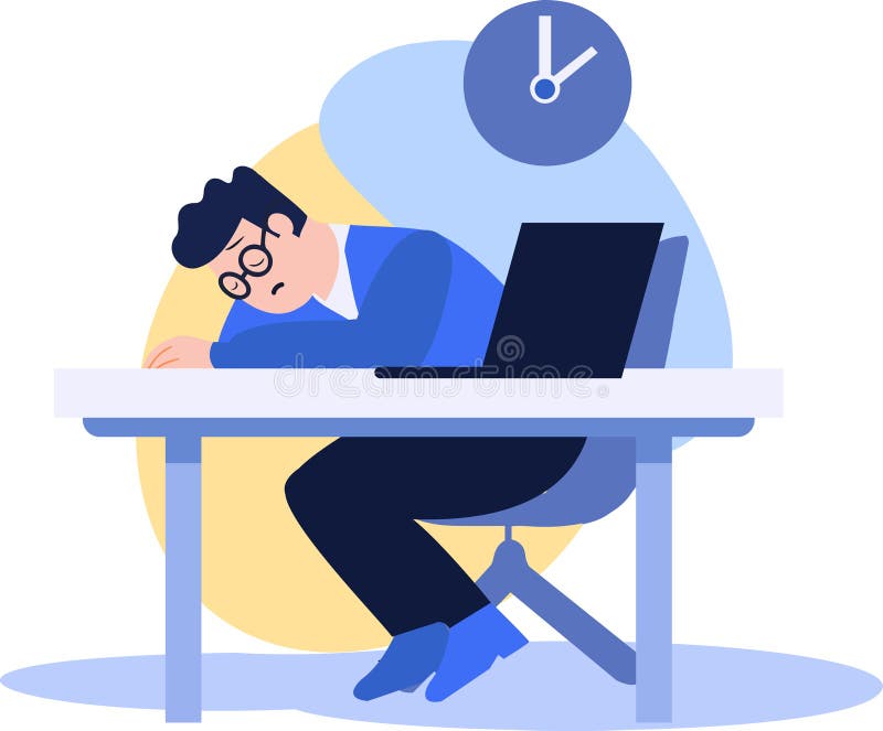 Hand Drawn Office Worker Who is Tired from Work in Flat Style Stock ...