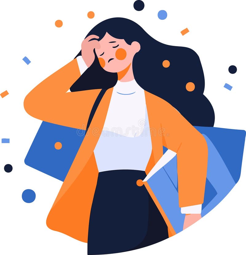 Hand Drawn Office Worker Who is Tired from Work in Flat Style Stock ...