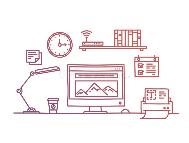 Workplace Office Work Objects On Table Isometric Concept Of Workspace With Computer And Office ...