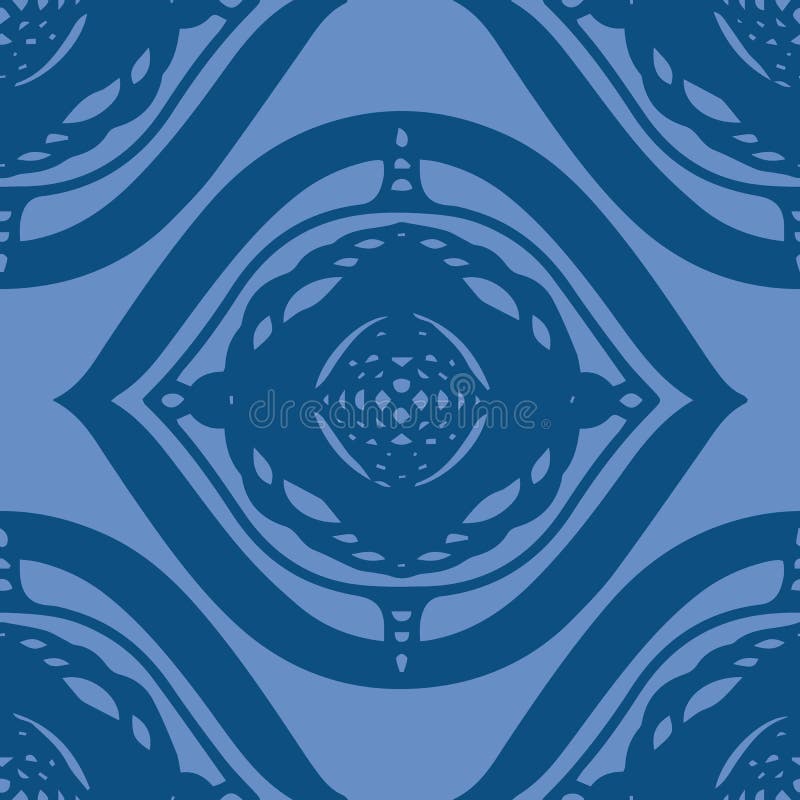 Hand Drawn Ogee Style Shape in Classic Blue Seamless Repeat Pattern ...