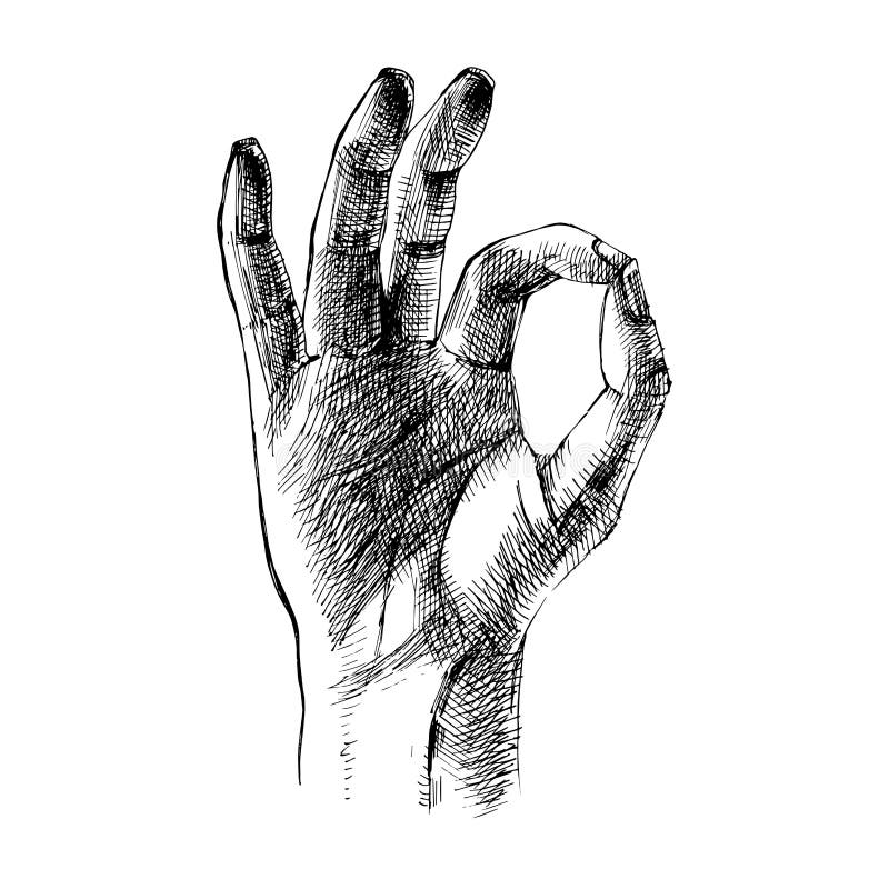 Hand drawn Ok hand gesture stock vector. Illustration of business ...
