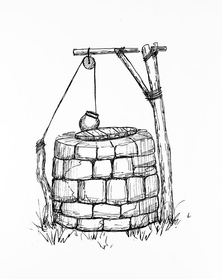 Hand Drawn Old Abandoned Well Stock Illustration - Illustration of ...