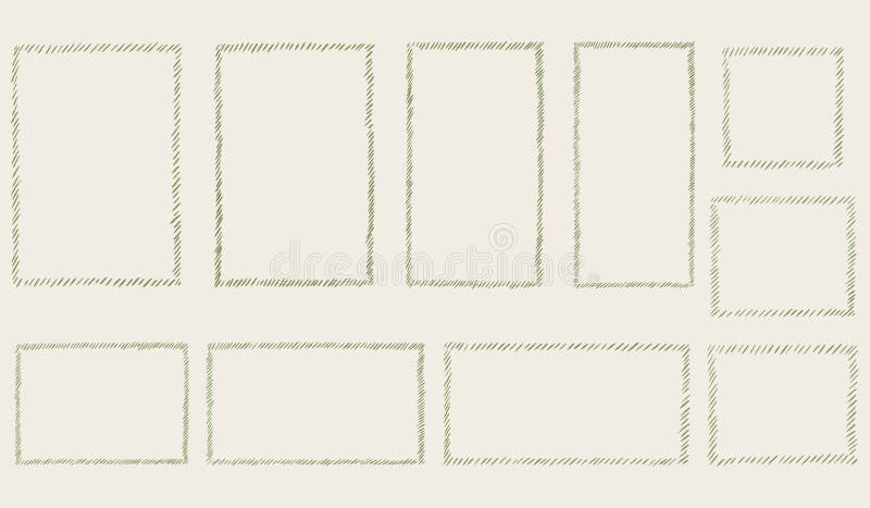Hand Drawn Old Frame Set. Chalk Scribble Striped Pencil Texture Doodle ...