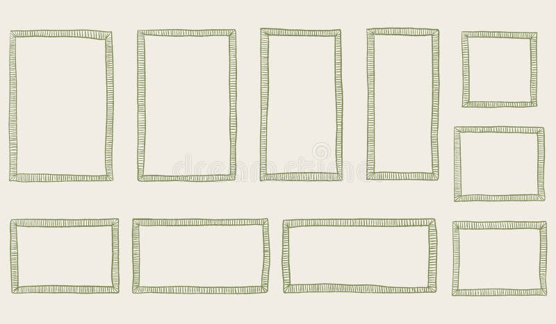 Hand Drawn Old Frame Set. Chalk Scribble Striped Pencil Texture Doodle ...