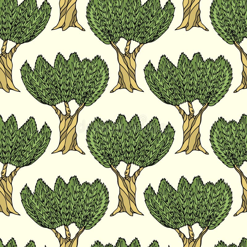 Hand Drawn Olive Trees Pattern Stock Vector - Illustration of doodle ...