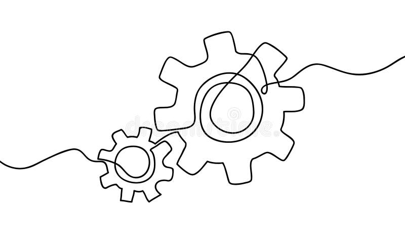 Hand Drawn One Continuous Line of Moving Gears Wheels. Gear Icon Logo ...