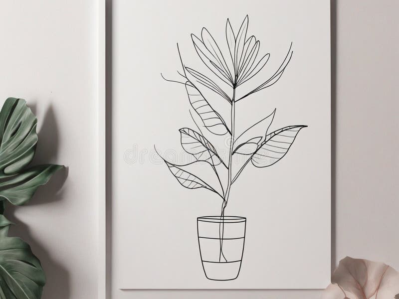 Hand Drawn One Line Art Plant Illustration - Generated by Ai Stock ...