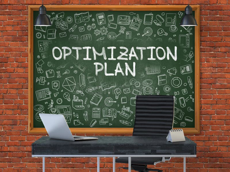 Hand Drawn Optimization Plan on Office Chalkboard. 3D. Stock ...