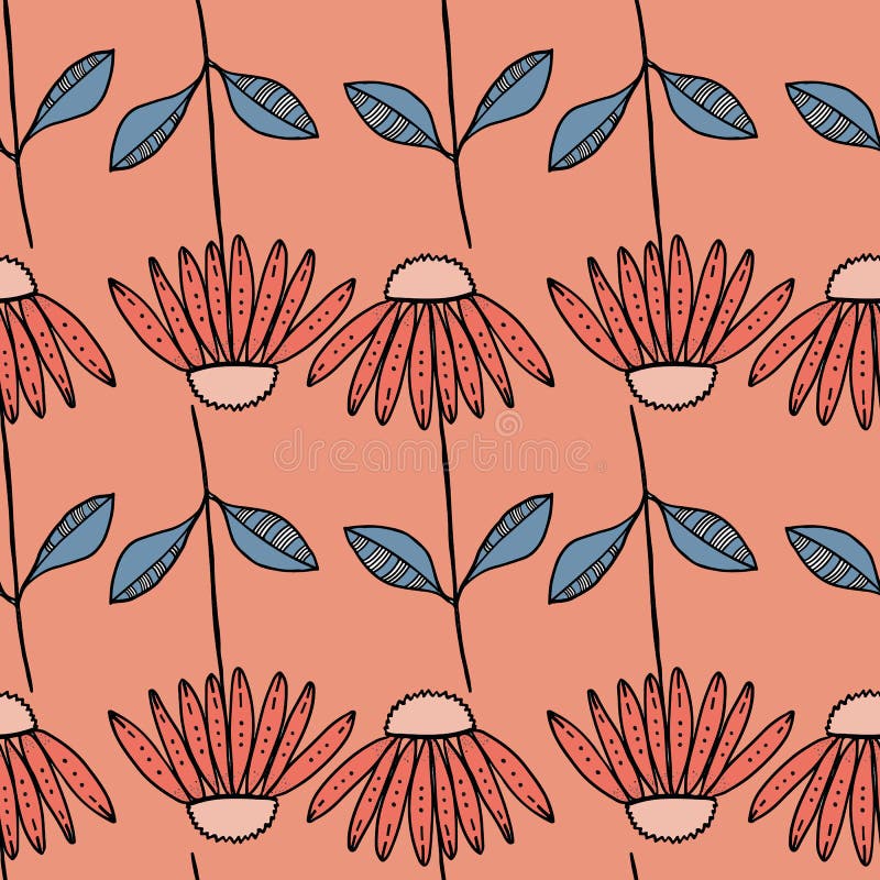 Hand Drawn Orange Daisies Pattern Background. Stock Vector ...