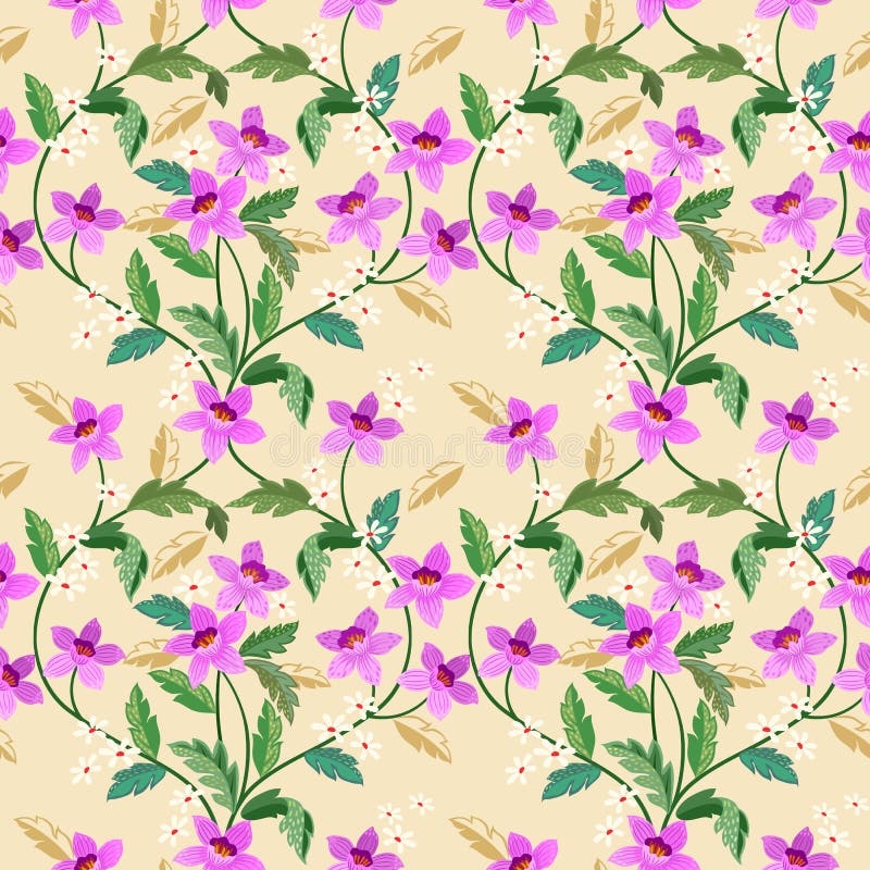 Hand Drawn Orchids Seamless Flower Pattern Stock Vector Illustration