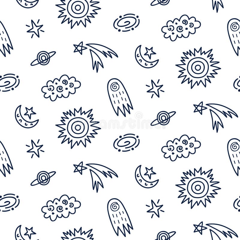 Hand Drawn Outer Space Seamless Pattern Stock Vector - Illustration of ...