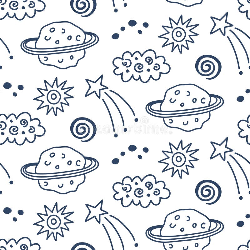 Hand Drawn Outer Space Seamless Pattern Stock Vector - Illustration of ...