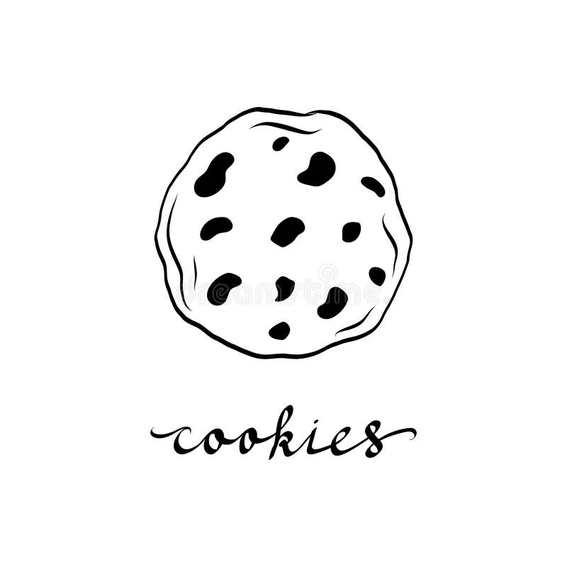 Hand Drawn Outline Chocolate Chip Cookie with Lettering. Stock Vector ...