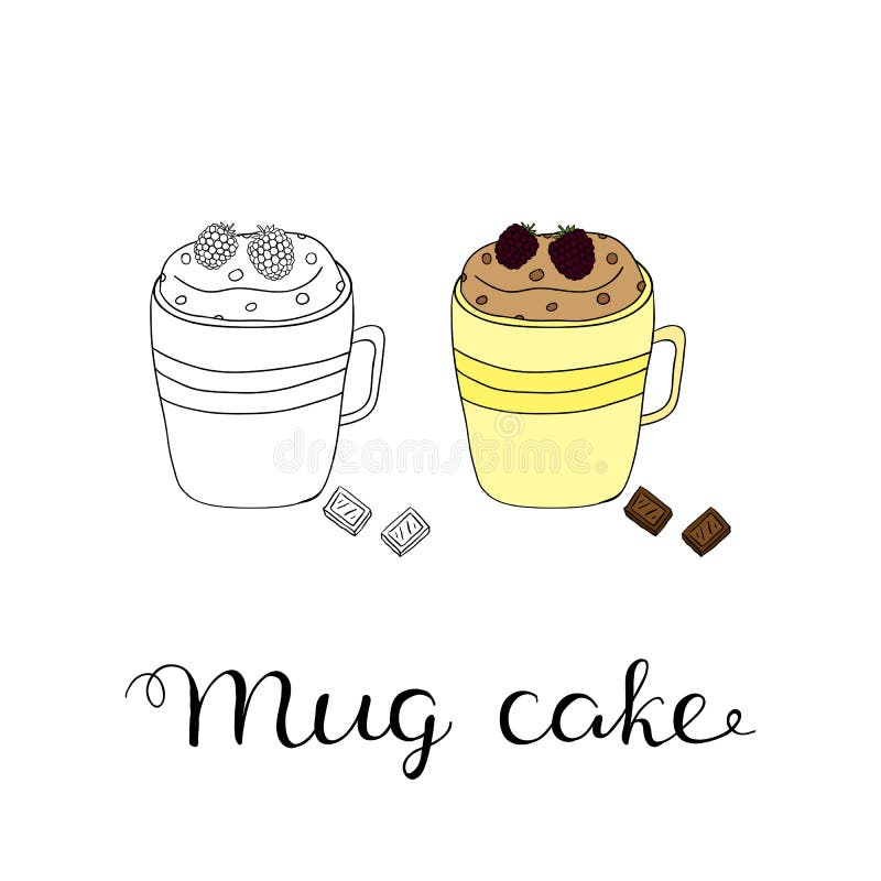 Hand Drawn Outline and Colored Mug Cake. Stock Vector - Illustration of ...
