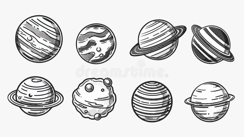 A Hand-drawn Outline Illustration of Planets in the Solar System ...