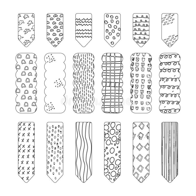 Hand Drawn Outline Set Cute Bookmarks, Stickers, Tape Stock Vector ...