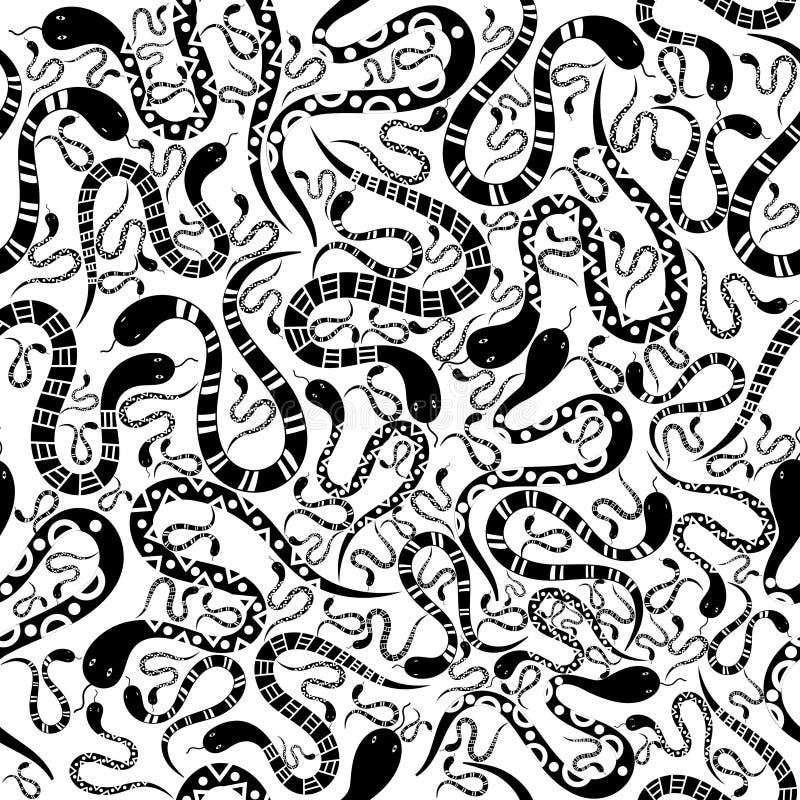 Hand Drawn Outline , Vector Snake Illustration, Doodle Snake Seamless ...