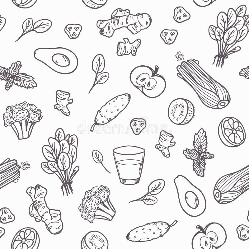 Hand Drawn Outline Vegetables Seamless Pattern in Stock Vector ...