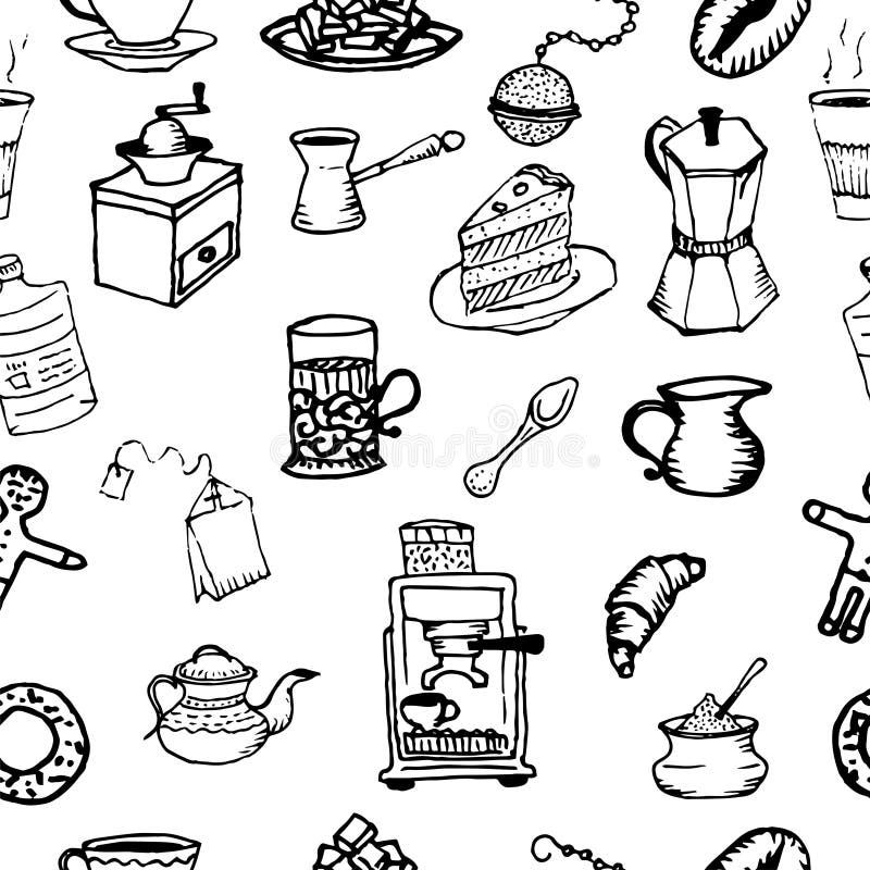 Hand-drawn Outlines on Coffee and Tea Cup. Cafe or Restaurant Stock ...