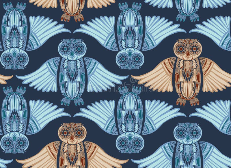 Hand-Drawn Owl Illustration in Abstract Pattern Stock Illustration ...