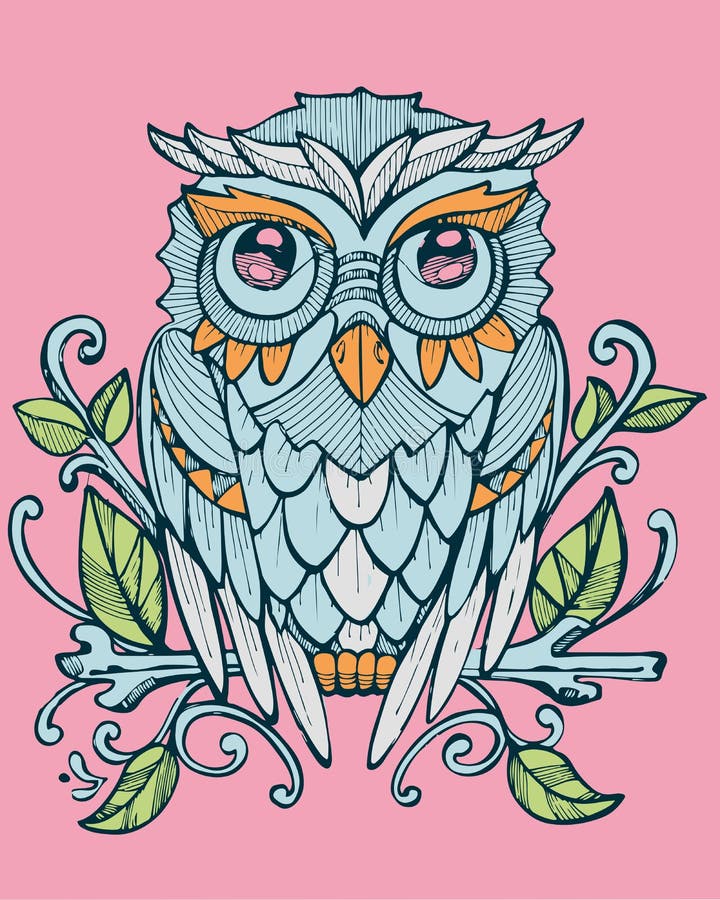 Hand drawn owl stock vector. Illustration of drawn, vector - 62955432