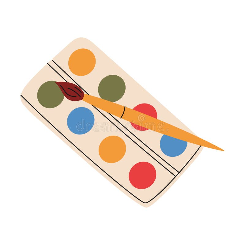 Hand Drawn Paint Palette with Brush. Tools for Drawing. Stock Vector ...