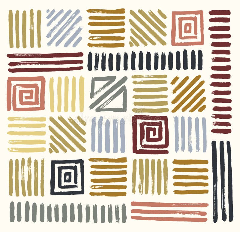 Hand Drawn Painted Seamless Geometric Patterns. Vector Illustration ...